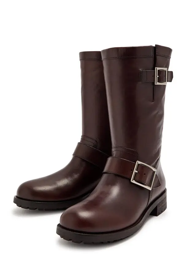 JIMMY CHOO Biker Leather Mid-calf Boots - Black