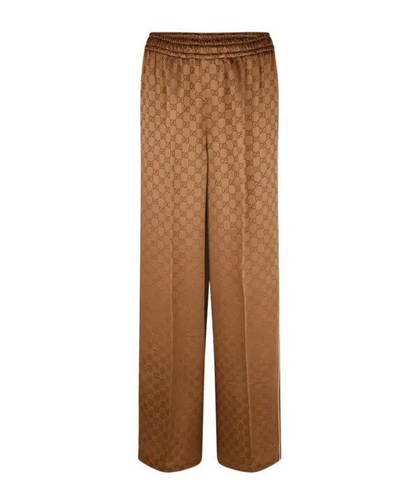 Gucci Gg Jacquard Wide Leg Trousers - Brown