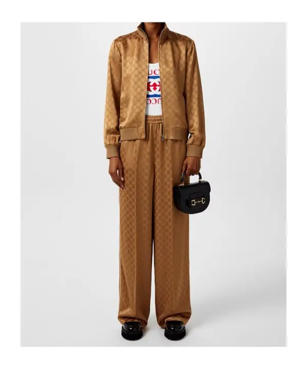 Gucci Gg Jacquard Wide Leg Trousers - Brown