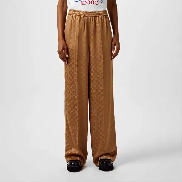 Gucci Gg Jacquard Wide Leg Trousers - Brown