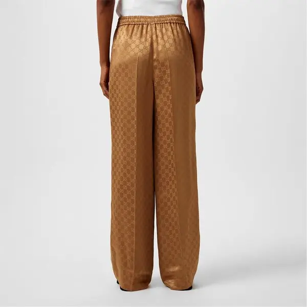 Gucci Gg Jacquard Wide Leg Trousers - Brown