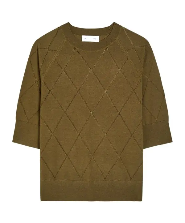Dries Van Noten Merino Wool Diamond Stitch Top - Green