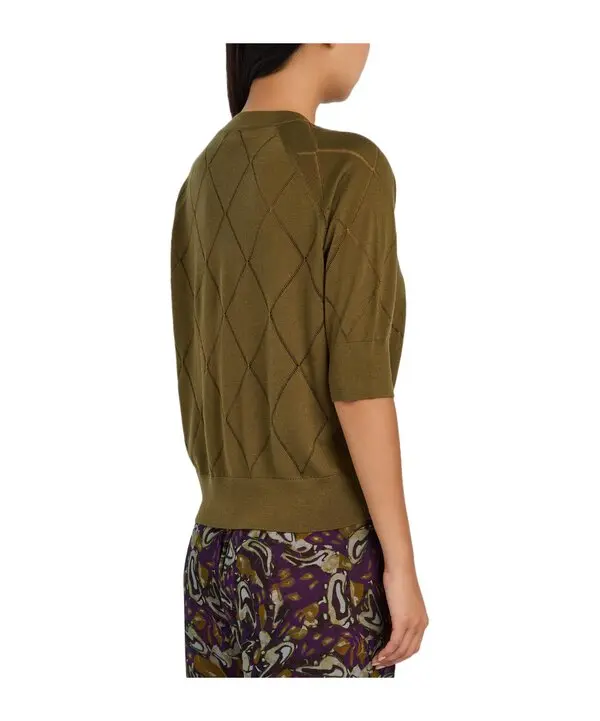 Dries Van Noten Merino Wool Diamond Stitch Top - Green