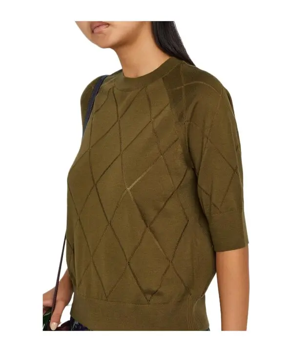 Dries Van Noten Merino Wool Diamond Stitch Top - Green