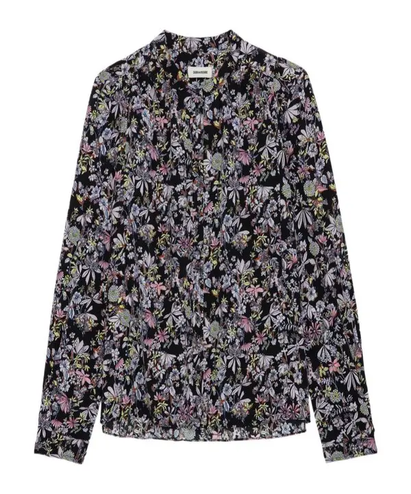 Zadig&Voltaire Floral Print Long Sleeve V-neck Shirt