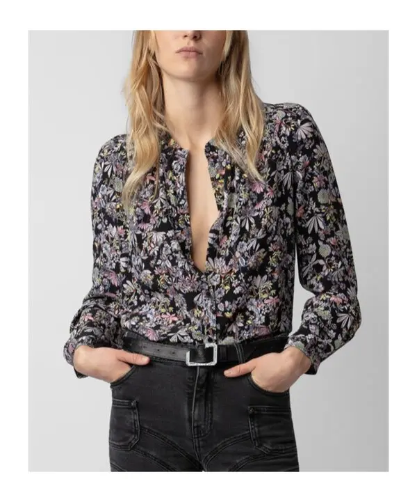 Zadig&Voltaire Floral Print Long Sleeve V-neck Shirt