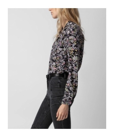 Zadig&Voltaire Floral Print Long Sleeve V-neck Shirt