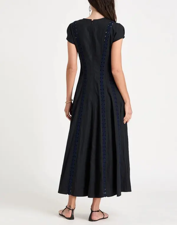 Tory Burch Linen V-neck Short Sleeve Dress With Appliqu