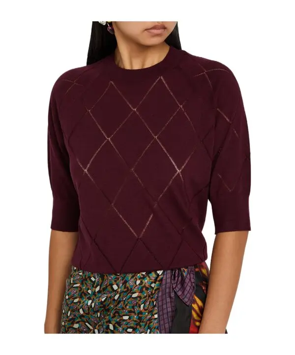 Dries Van Noten Tuan Diamond-stitch Merino Wool Top - Brown