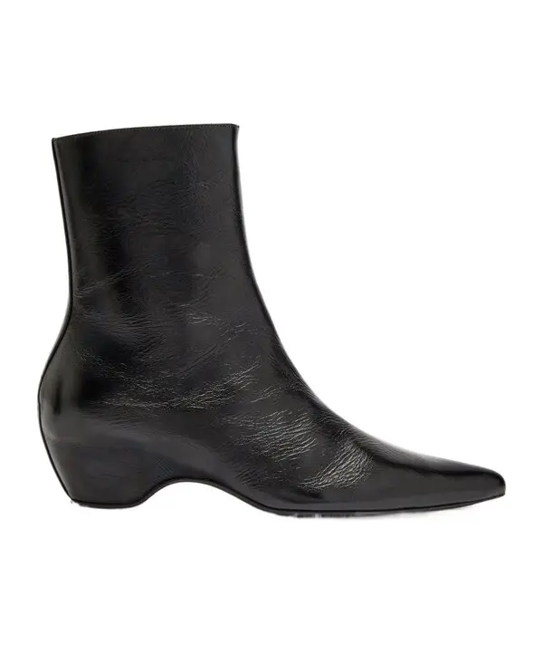 Khaite Glossy Leather Ankle Boots - Black