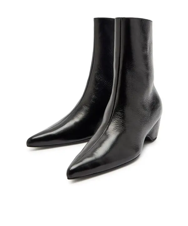 Khaite Glossy Leather Ankle Boots
