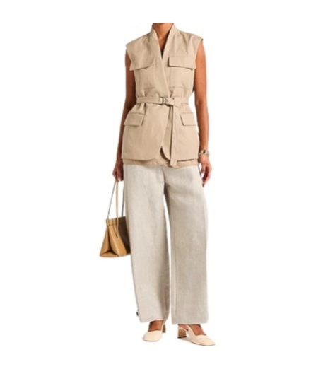 Brunello Cucinelli Sleeveless Waistcoat With Belt - Sand