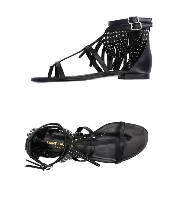 Saint Laurent Studded Strappy Flat Sandals