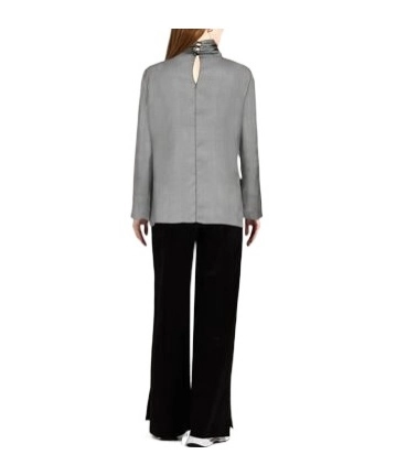 Saint Laurent Checked Chiffon High Collar Top