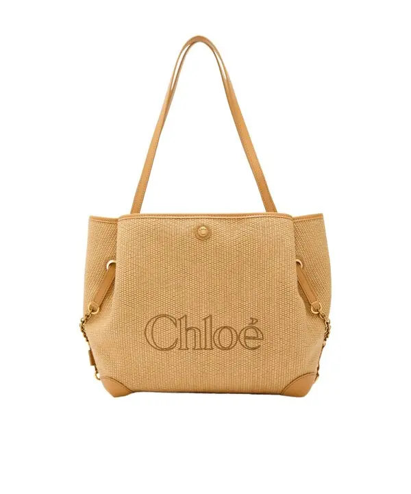 Chloé Clover Logo-embroidered Raffia Tote Bag - Nude