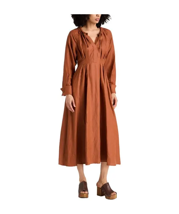 Max Mara Long Sleeve Ruffled V-neck Dress
