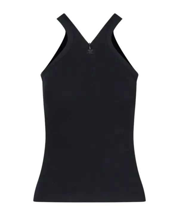 COURREGES Courrèges Ribbed Criss-cross V-neck Tank Top