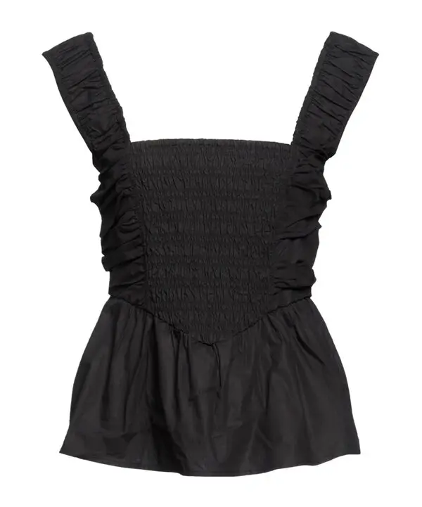 GANNI Sleeveless Square Neck Puff Sleeve Blouse