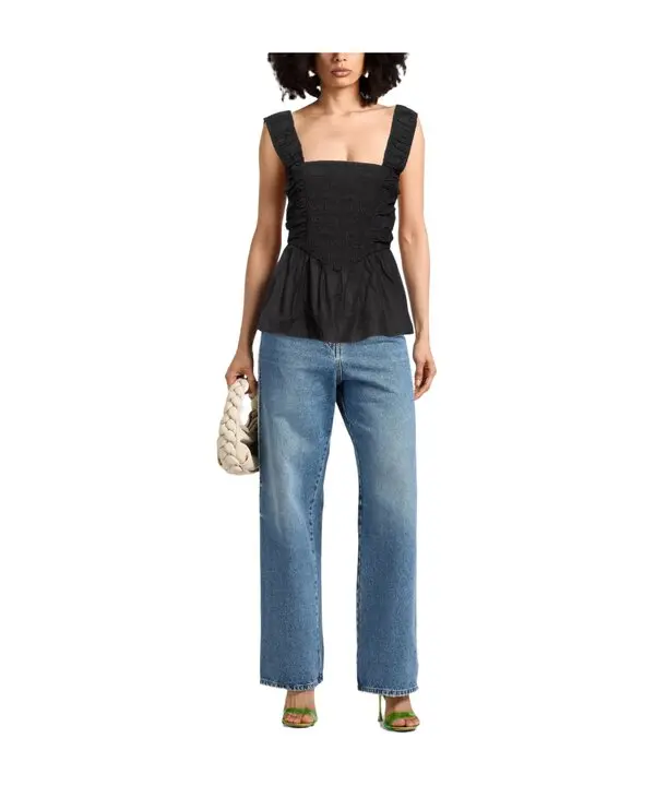 GANNI Sleeveless Square Neck Puff Sleeve Blouse