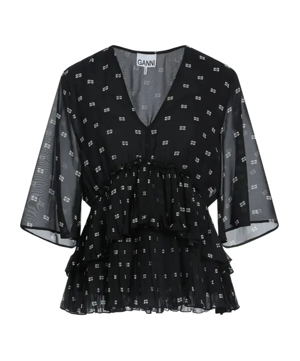 GANNI Pleated V-neck Top