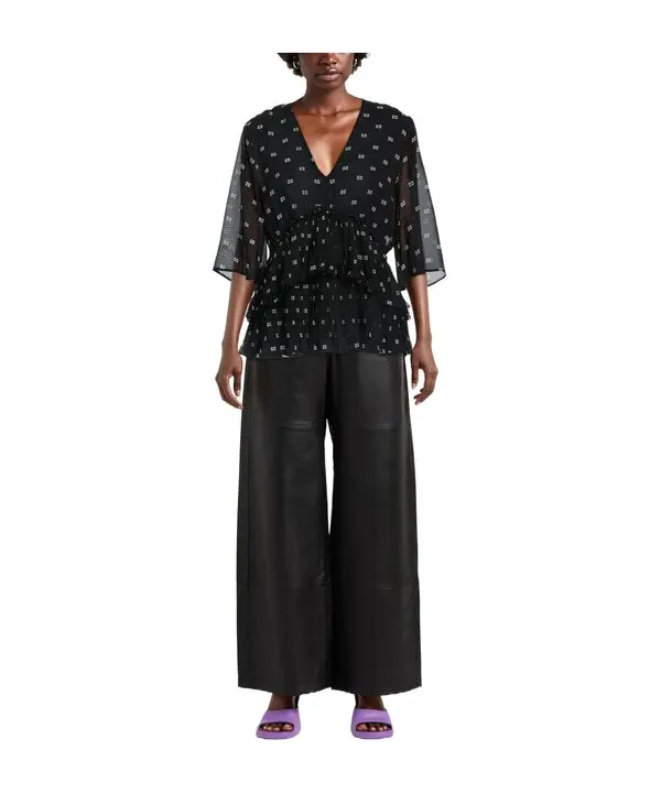 GANNI Pleated V-neck Top