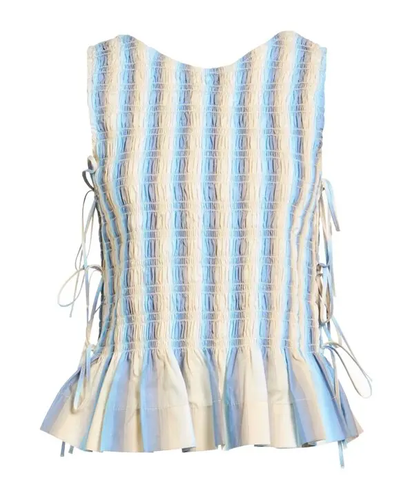 GANNI Stripped Sleeveless Top With Ties And Ruffles - Nude