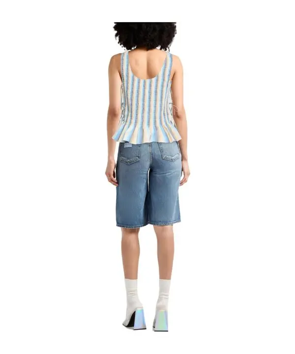 GANNI Stripped Sleeveless Top With Ties And Ruffles - Nude