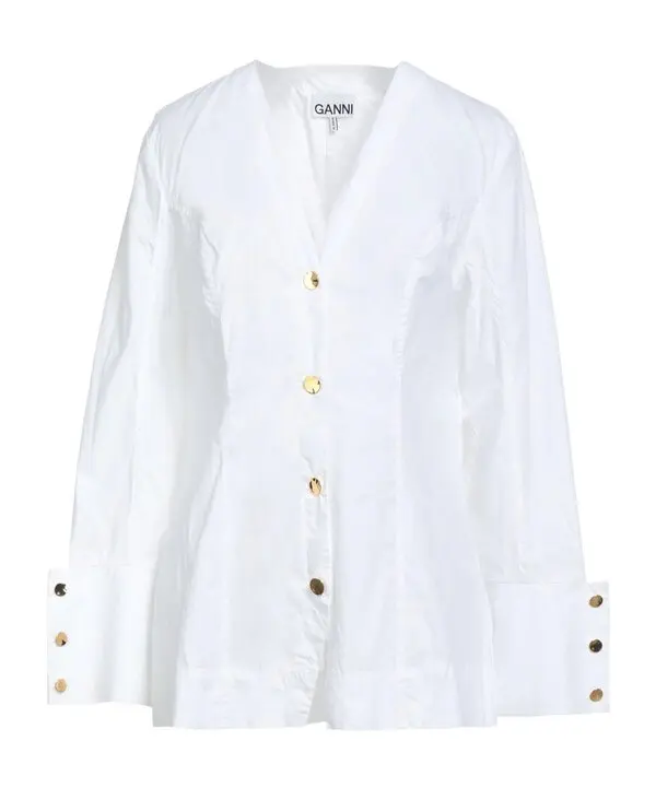 GANNI Solid Long Sleeve V-neck Shirt
