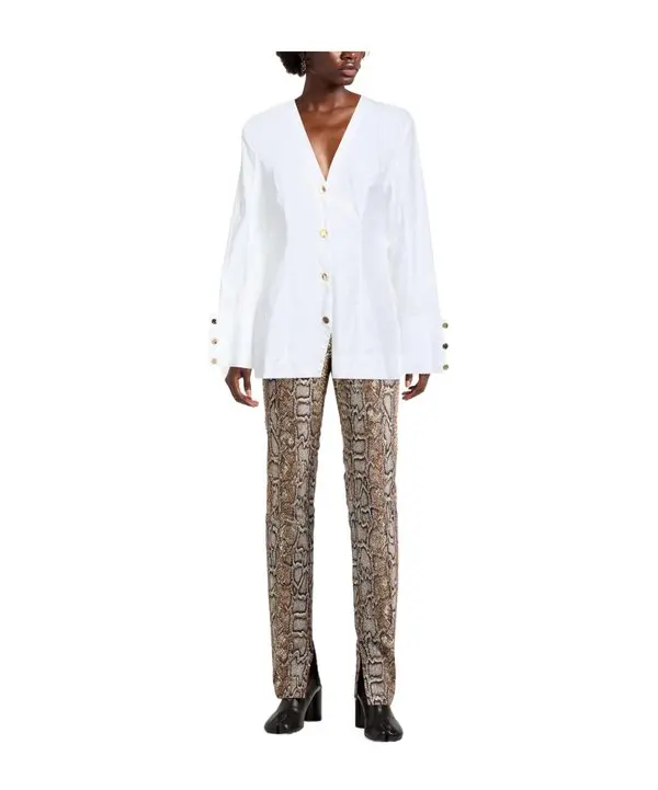 GANNI Solid Long Sleeve V-neck Shirt