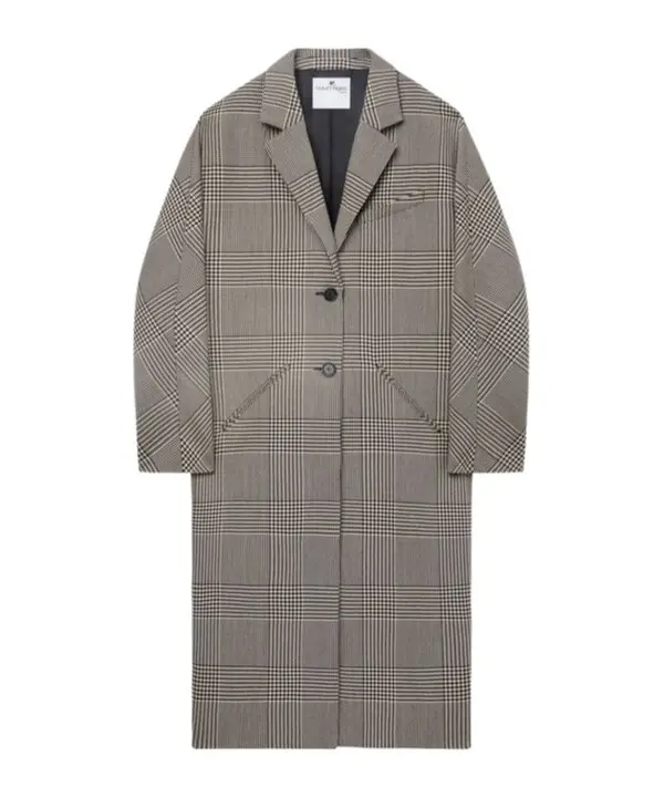 COURREGES Cocoon V-neck Checked Coat - Gray