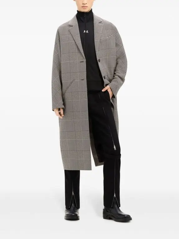 COURREGES Cocoon V-neck Checked Coat - Gray