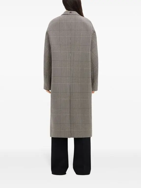 COURREGES Cocoon V-neck Checked Coat - Gray
