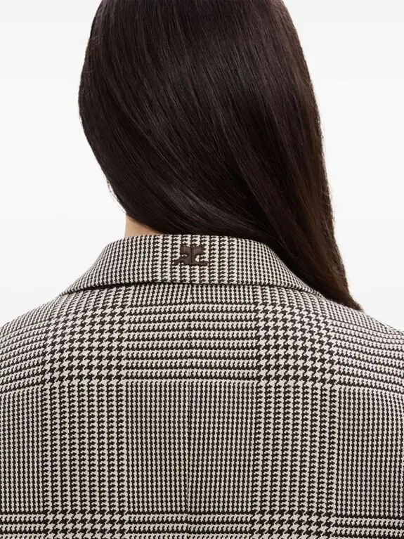COURREGES Cocoon V-neck Checked Coat - Gray