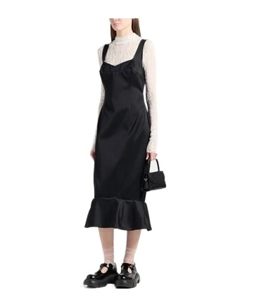 Marni Sleeveless Satin Dress With Ruffled Trim - Black