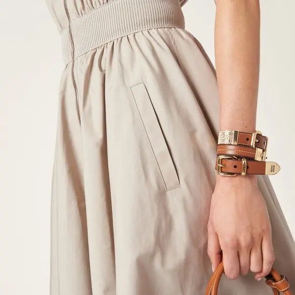 Miu Miu Sleeveless Panama Cotton Dress With Zipper - Limestone Color