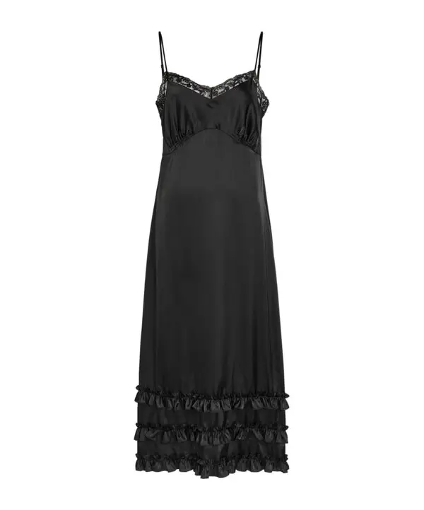 Simone Rocha Ruffled Lace-trim Satin Midi Slip Dress - Black