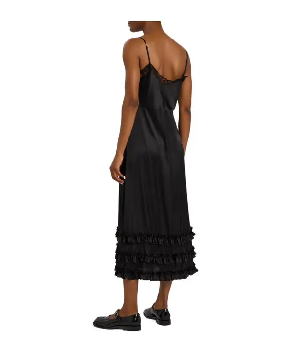 Simone Rocha Ruffled Lace-trim Satin Midi Slip Dress