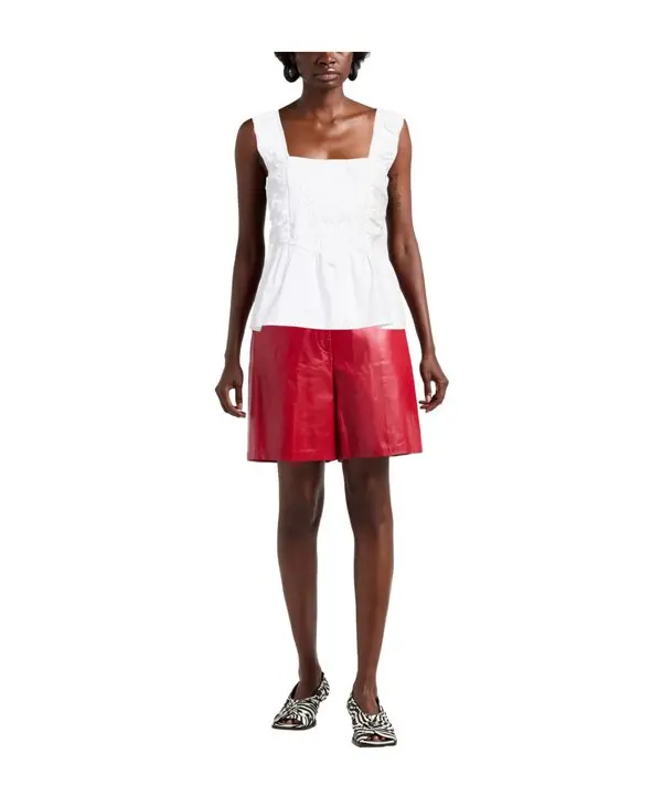 GANNI Solid Sleeveless Square Neck Top