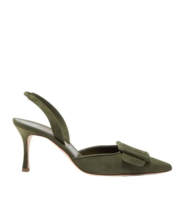 Manolo Blahnik Maysli 70 Suede Slingback Pumps - Green