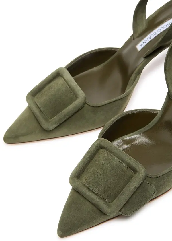 Manolo Blahnik Maysli 70 Suede Slingback Pumps