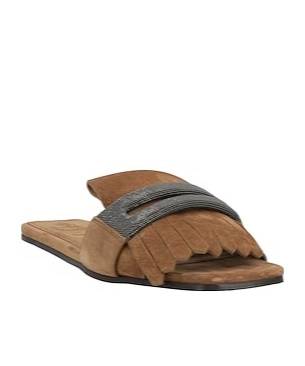 Brunello Cucinelli Suede Slippers With Tassels And Beadwork