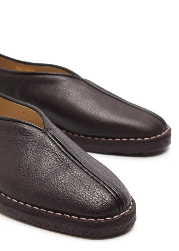 LEMAIRE Piped Grained Leather Slipper Flats