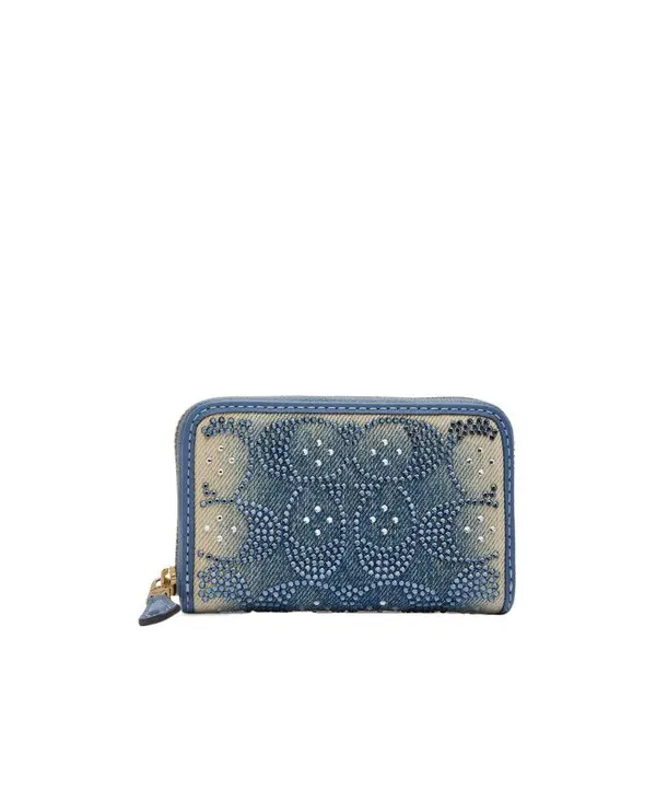 COACH Embellished Denim And Leather Wallet - Blue