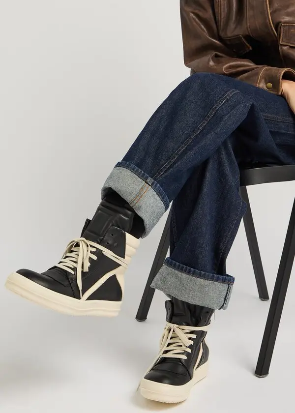 Rick Owens Geobasket Panelled Leather High Top Sneakers