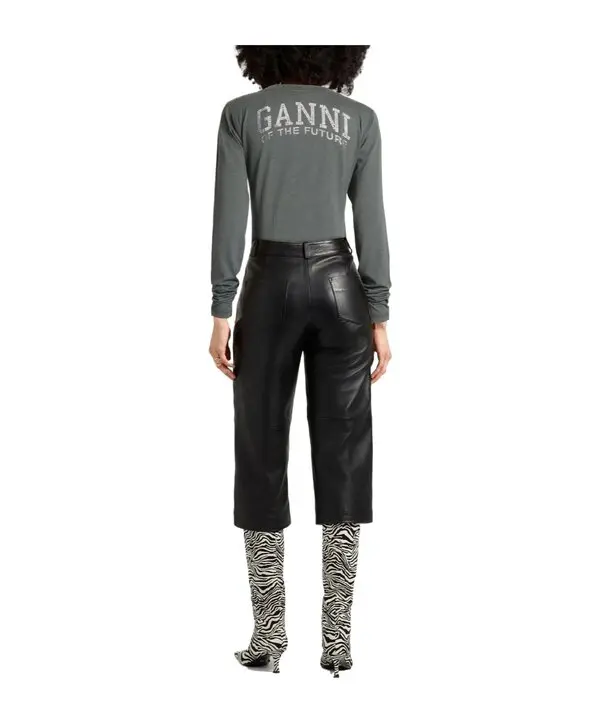GANNI Long Sleeve T-shirt With Crystal Embellished Logo