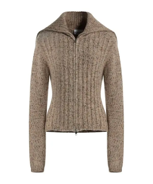 GANNI Textured Knit Zip-up Jacket - Gray