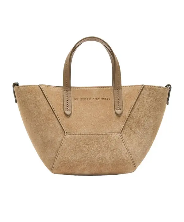 Brunello Cucinelli Suede Bead Embellished Mini Tote - Khaki
