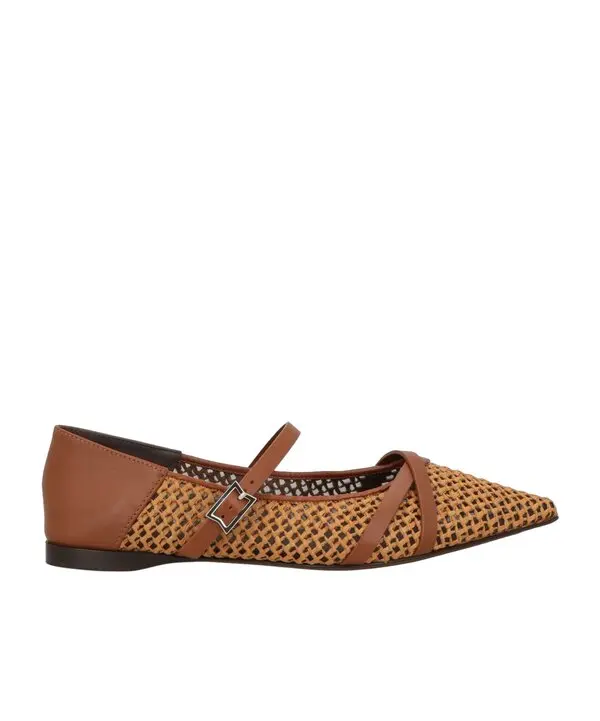 Max Mara Raffia Pointed Toe Ballet Flats With Buckle Fastening