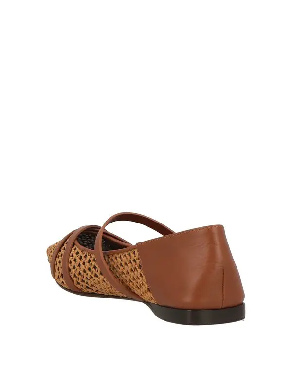 Max Mara Raffia Pointed Toe Ballet Flats With Buckle Fastening