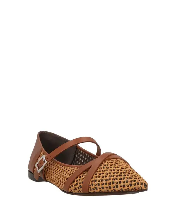 Max Mara Raffia Pointed Toe Ballet Flats With Buckle Fastening